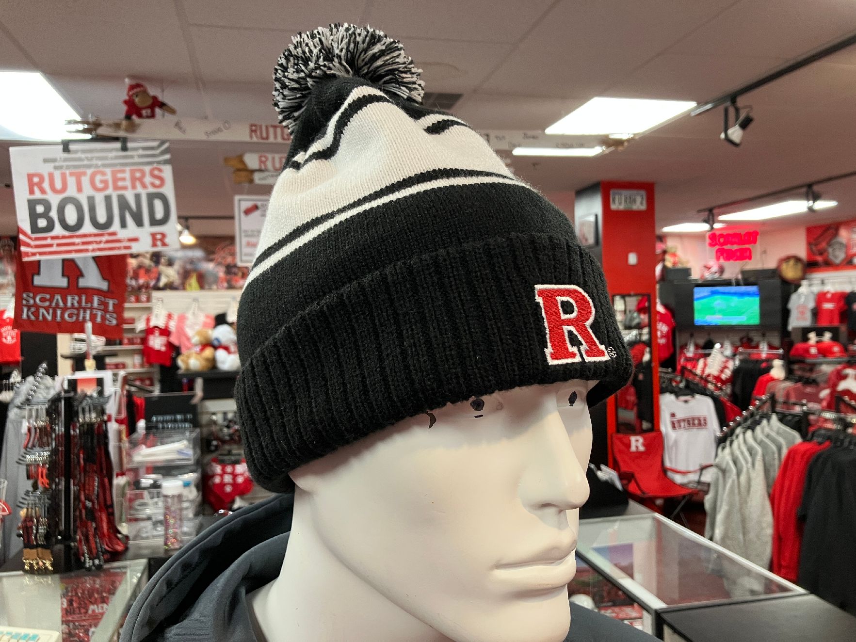 Rutgers Pom Pom hat by Zoozatz Black - Scarlet Fever Rutgers Gear